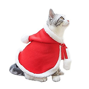 Pet Christmas Costume, Dog Cat Cape with Hat Santa Claus Cloak, Christmas Outfits Costume for Cats and Small Dogs Red(Large)