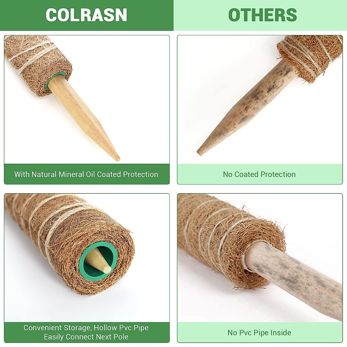 Moss Pole for Plants Monstera, 115 inch Moss Poles for Climbing Plants, 4 Pcs 20.5" and 2 Pcs 16.5" Coco Coir Pole for Indoor Potted Plants Grow Upwards, Moss Stick Totem Pole Plant Support