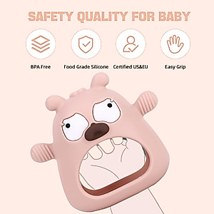 Teething Toys for Babies 0-6-12 Months, Baby Teether Never Drop Baby Teether for Teething Relief, Silicone Baby Hand Mittens with Sucking Need Pacifier, Baby Chew Toys for Breast Feeding (Pink)