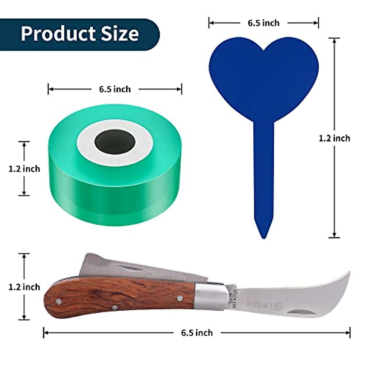 BaiCarre 102pcs Garden Tool Set,Grafting Knife is with 2-Blades Design (Curved and Straight) for Pruning,100 Pcs Plastic Plant Labels,2PCS Grafting Tape