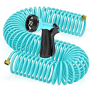 SPECILITE Garden Hose 50 FT, Flexible Water Hose with Nozzle, Collapsible Coiled Hoses Pipe for Boat, Outdoor, Lightweight and No Kink