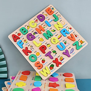 TOYANDONA 4 Sets Puzzle Wooden Jigsaw Puzzle Letter- Match Playthings Preschool Board Games Wooden Jigsaw Toy Preschool Shape Puzzles Wooden Math Puzzles Classification Board Child Number