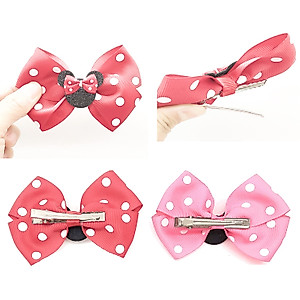 RCJERA Hair Clip, Baby Girl Mouse Ears Hair Bows Clips, 4pcs Polka Dot Hair Accessory for Baby Kids Girls Women, Mice Hair Accessories for Glitter Party Princess Decoration Cosplay