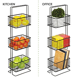 mDesign Slim Metal Wire 3 Tier Free-Standing Bathroom Shelving Unit, Small Narrow Storage Organizer Tower Rack with 3 Basket Bins - Holds Tissues, Hand Soap, Toiletries - Matte Black