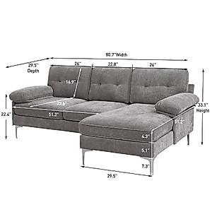 KIMOHOME 81" Convertible Sectional Sofa Couch, Chenille L-Shape Sofa Couch with Wide Chaise Lounge for Living Room, Small Couches for Small Spaces(Light (Light Grey)