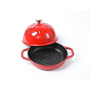 HAWOK Cast Iron Bread Cloche, Dia. 7.8inch/20cm, with Proofing Basket and Dough Scoring Knife, Sourdough Baking Pan Enameled Red