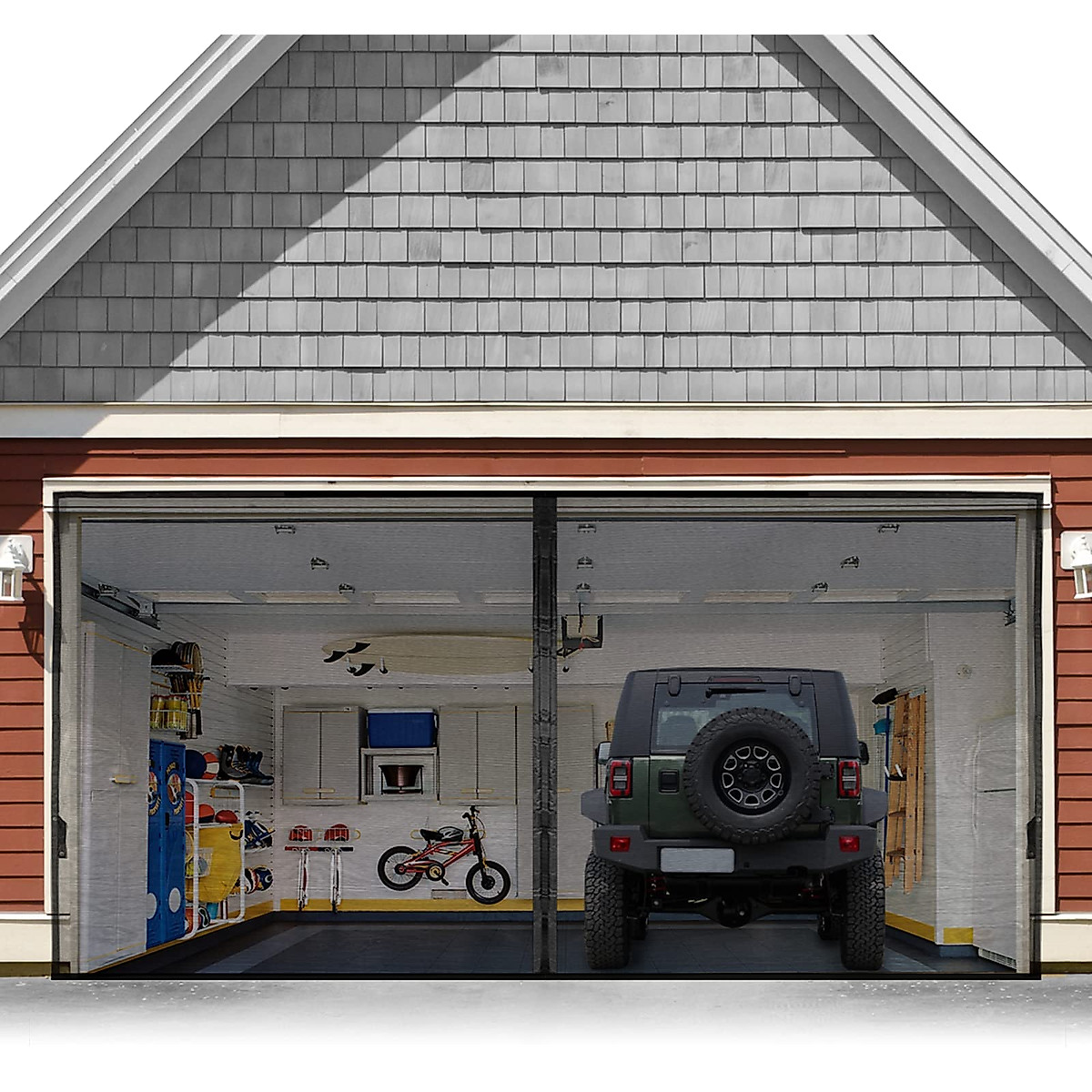 Garage Door Screen For 2 Car 18x7FT, Magnetic Screen Garage with Retractable Fiberglass Mesh and Heavy Duty Weighted Bottom, Easy Assembly & Pass, Hands Free Screen Door w/ 40 Magnets for Garage/Patio