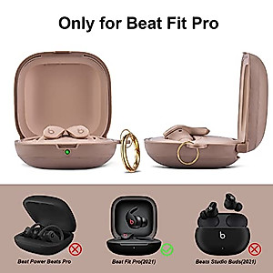 Leather Beat Fit Pro Case Cover,V-MORO Genuine Leather Skin Case Cover for Beats Fit Pro 2021 Earbuds Protective Cover with Keychain Accessories for Women Men(Dune)