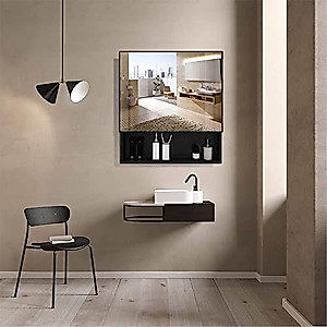 prosfalt 23.6 x19.6 Mirrored Medicine Cabinet, Space Aluminum Wall Mounted Bathroom Storage, Water and Rust Resistant, Recess Mount - Black Black