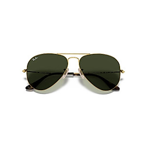 Ray-Ban RB3025 Aviator Large Metal Non-Polarized Sunglasses For Men For Women Gold/Green + BUNDLE with Designer iWear Eyewear Kit