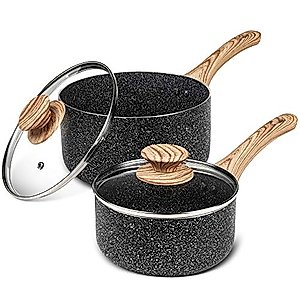 MICHELANGELO Saucepan Set with Lid 1 Quart & 3 Quart, Nonstick Sauce Pans with Granite Coatings, Small Pot Set with Lid, Nonstick Sauce Pan Set, Small Sauce Pots, Ergonomic Bakelite Handle, Black
