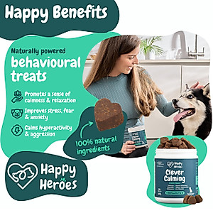 Happy Heroes - Clever Calming Dog Treats, 100% Natural Supplement, Behavioural Health, Reduces Stress, Fear, Hyperactivity, Aggression, Provides Dog Anxiety Relief & Relaxation