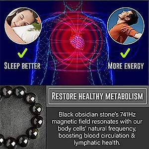 ZHUANMONI Anti-Swelling Black Obsidian Anklet, 4Pcs Magnetic Therapy Ankle Bracelet, Obsidian Beaded Bracelet For Men/Women Gifts