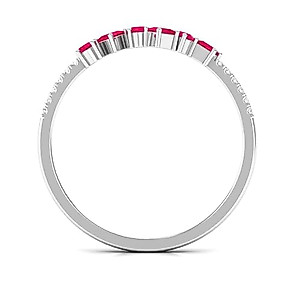 Rosec Jewels Princess and Round Ruby Minimal Eternity Anniversary Band Ring for Women, Aaa Quality, 14K White Gold, Size:US 7.00