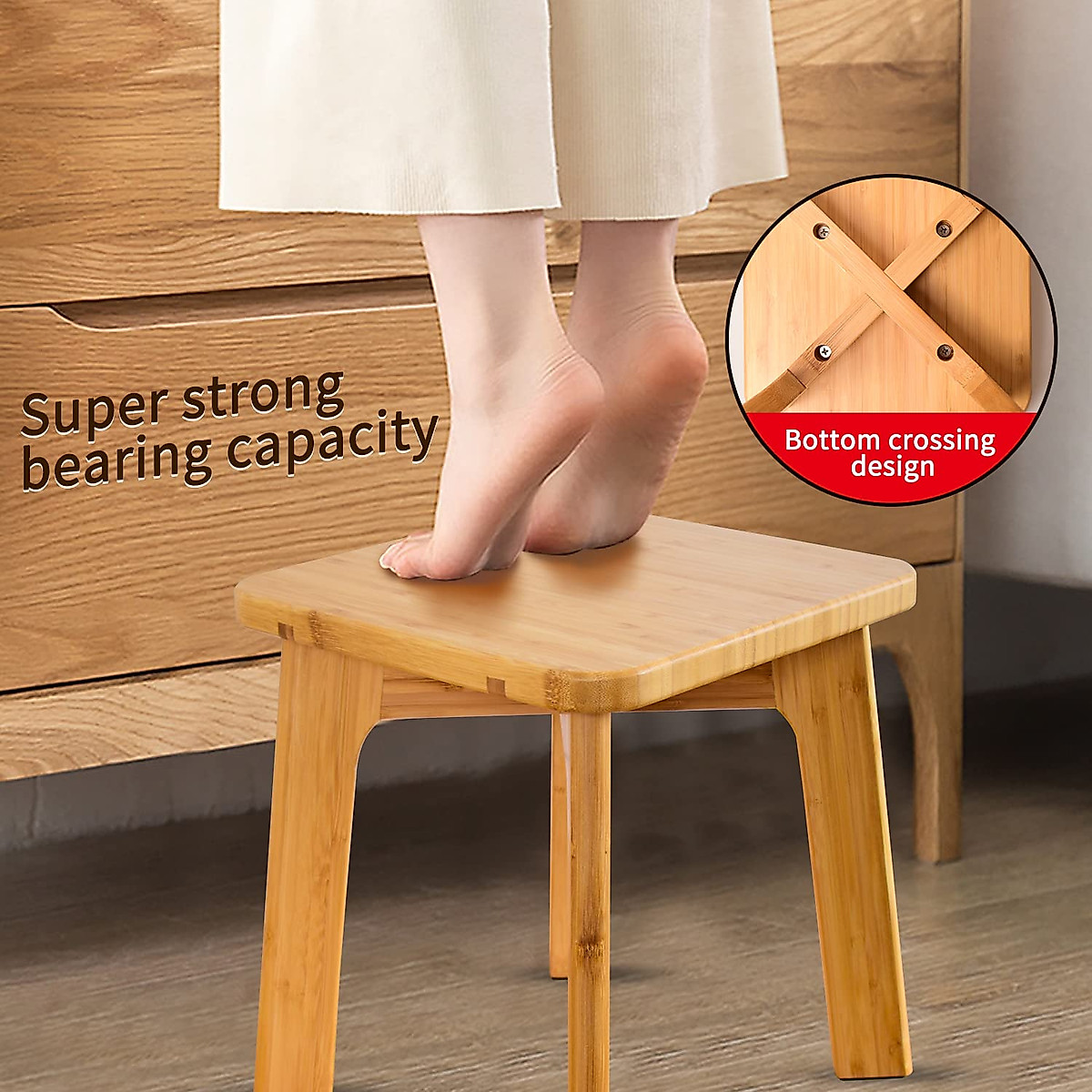 YITIHOME Wooden Step Stool for Adults Kids, Non-Slip Bamboo Wood One Step Stool with 300LBS Load Capacity, Easy to Assemble, Great for Kitchen Bedroom Bathroom