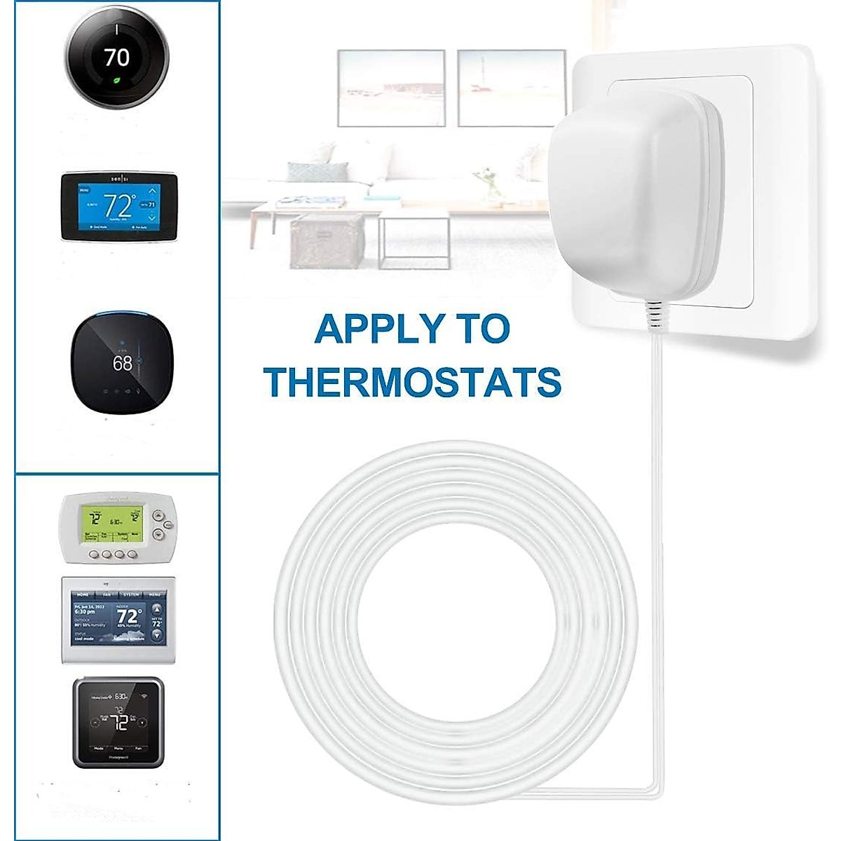 24 Volt Transformer, C Wire Adapter, Competible with All Versions of Ring Doorbell and Thermostat for Ecobee,Sensi and Honeywell (with 196in Cable)