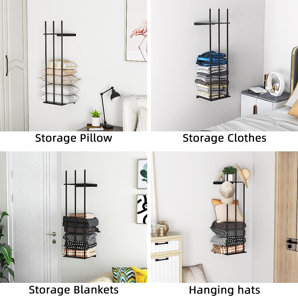 WOWOO 40" Blanket Holder Rack, Clothes Hat Blanket Towel Blanket Storage Holder On Wall, Blanket Ladder Blanket Rack Shelf for Living Room, Matte Black