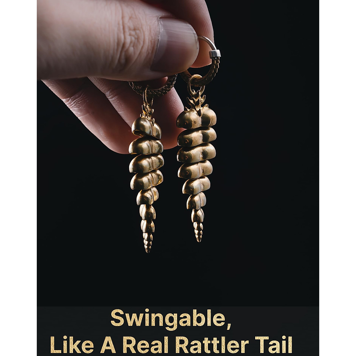 COPPERTIST.WU Rattlesnake Tail Earrings Huggie Hoop Dangle Rattle Earrings Brass Shakeable Jewelry Gift for Women Men