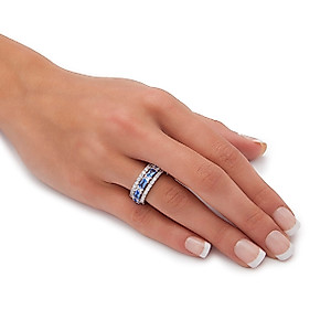 PalmBeach Platinum-plated Emerald Cut Simulated Blue Sapphire and Baguette Cubic Zirconia 3 Piece Set Bridal Eternity Ring Sizes 6-10 Size 10