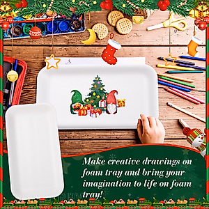 EBOOT 100 Pcs Foam Meat Trays White Foam Crafts Trays Bulk Disposable Food Plates Rectangle Painting Dish for Halloween Christmas Printmaking DIY Art Supplies, 8.3 x 4.4 x 0.55 Inches