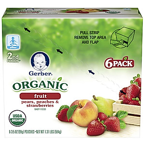 Gerber Organic 2nd Foods Purees - Pear Peaches & Strawberries - 3.5 oz - 6 pk