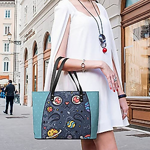 Womens Handbag Planet Moon Space Cat Leather Tote Bag Top Handle Satchel Bags For Lady