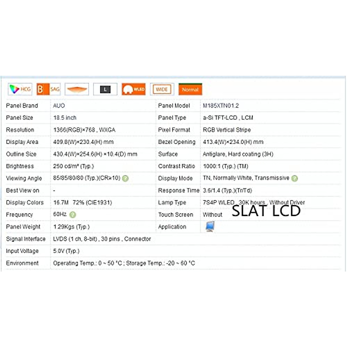 AUO 18.5 Inch LCD Panel M185XTN01.2, Replacement Screen for GAEMS Vanguard G190, for Lenovo C225 C245, with Full kit of Driver Board