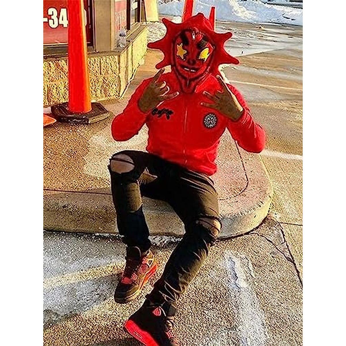 Sunwittafy Y2k Hoodie Men Women Black Rhinestone Full Zip Up Hoodie Over Face Oversized Sweatshirt Trendy Streetwear