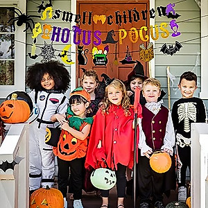 Pre-strung Hocus Pocus I Smell Children Halloween Banner, 3 Packs Glitter Halloween Decorations, 3D Witch Bats Home Decor, Halloween Wall Hanging Décor, Party Decoration Supplies Kit