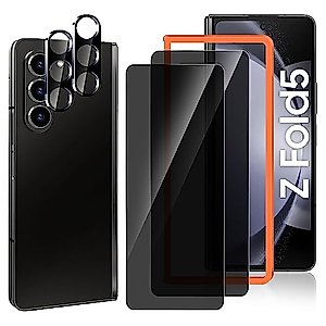 LYWHL [2+2 Pack] Samsung Galaxy Z Fold 5 Privacy Screen Protector + Camera Lens Protector, with Alignment Frame Easy Installation , Anti Spy HD Clear Tempered Glass Protector Film for Galaxy Z Fold 5 5G , Anti Scratch Bubble Free Case Friendly Front Scree