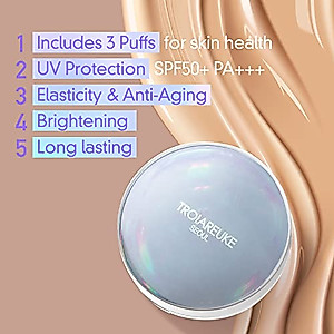 TROIAREUKE Seoul "Bridal" Cushion Foundation(#22, Yellow Beige), Korean Cushion Foundation, K-Beauty, Hydrating, Long-lasting, Lightweight, Natural Finish, Anti-Aging, Moisture, Whitening, SPF 50+