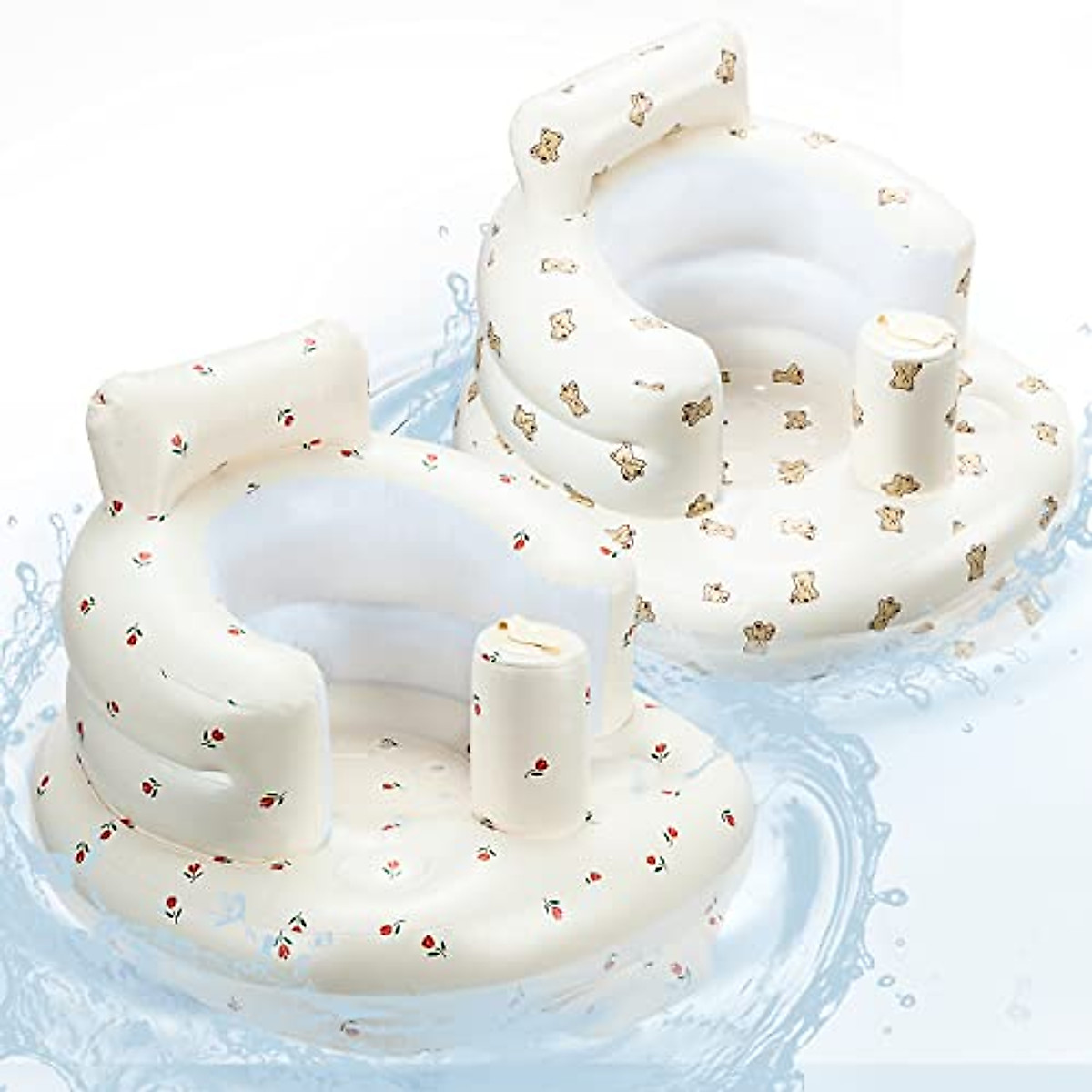 2 Pcs Baby Inflatable Seat for Sitting up 3 Months and up Air Pump Infant Back Support Sofa Summer Sit Me up Floor Seat Portable Sit Me up Chair for Toddlers Shower Gifts for Baby, Bear, Tulip