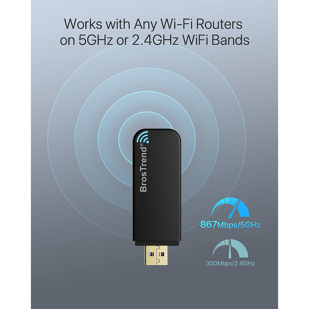 BrosTrend AC1200 WiFi to Ethernet Adapter Wireless Bridge for Printer and 1200Mbps Linux USB WiFi Adapter Dual Band