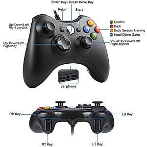 Rzzhgzq 2PACK Wired Controller for Xbox 360 Controller PC Windows 10/8/7 Controller Gamepad Joystick for Xbox 360&360Slim (Black+White)