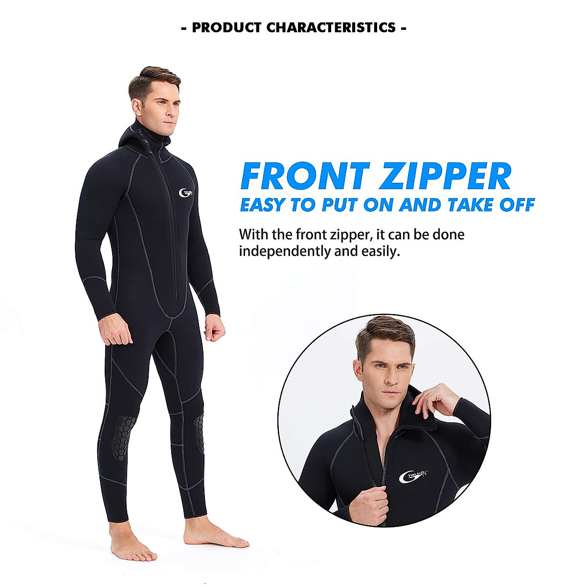 Full Wetsuits-5mm 3mm Wetsuit-Mens Neoprene Diving Suit Front Zipper Hoodie Snorkeling Surfing Suits High Elasticity Long Sleeve - Diving Water Sports Solid Colored Autumn Winter Spring Summer