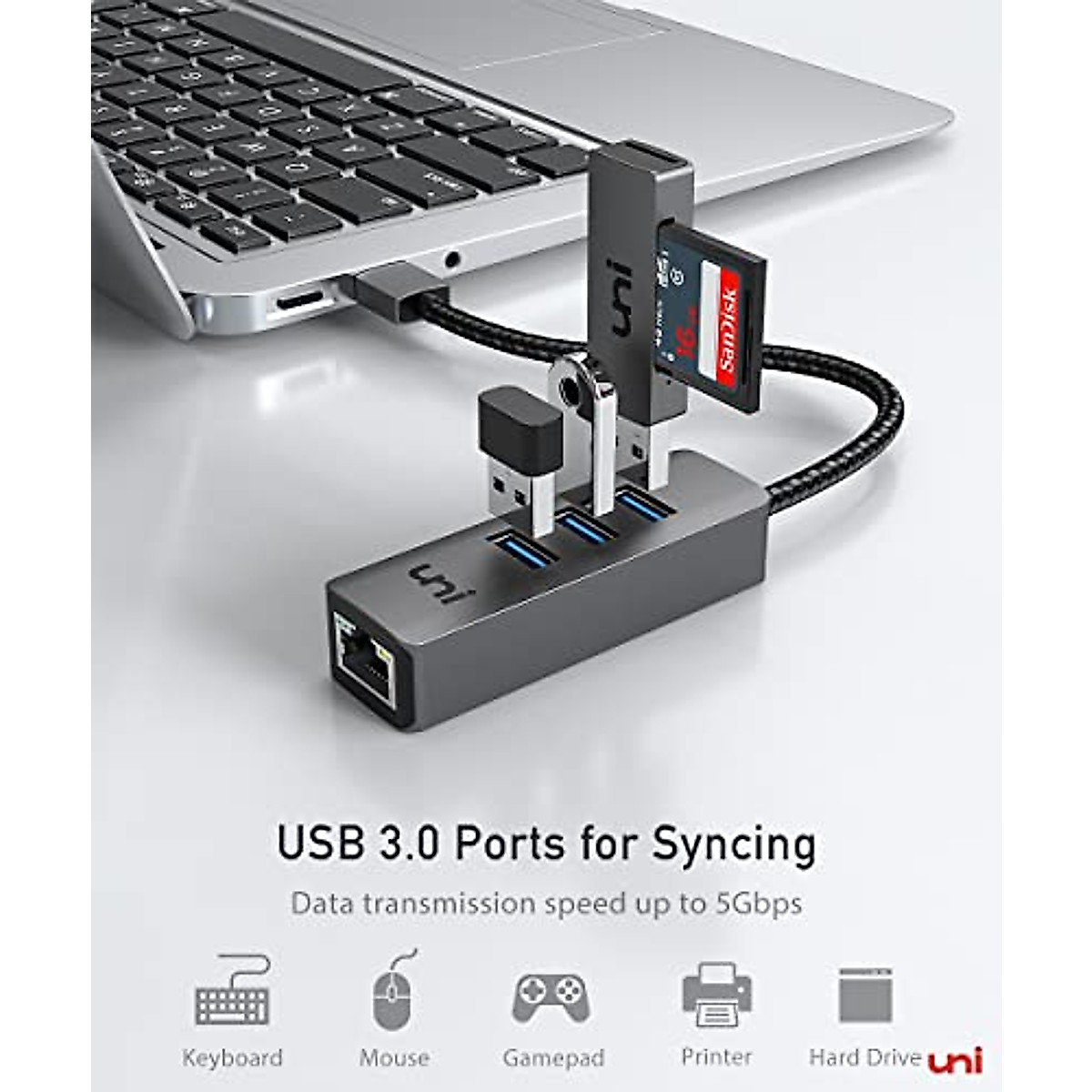 USB-A to Gigabit Ethernet Adapter with 3 USB 3.0 Hub