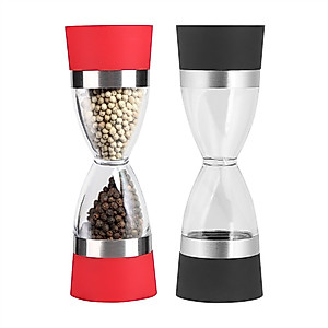 Double-ended Manual Salt Grinder, 2 in 1 Double-ended Manual Kitchen Salt & Pepper Mill Grinder Adjustable Ceramic Rotor(red)