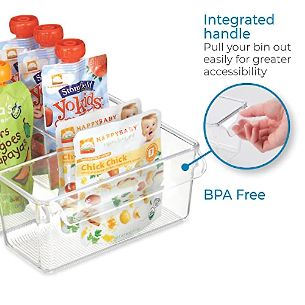 iDesign Linus Plastic Fridge and Freezer Divided Storage Organizer Bin with Handle, Clear Container for Food, Drinks, Produce Organization, 8" x 11.5" x 3.5" - Clear