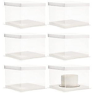 Juvale Clear Plastic Cake Box Carrier Packing with Lids for 6 Inch Cakes (6 Pack)