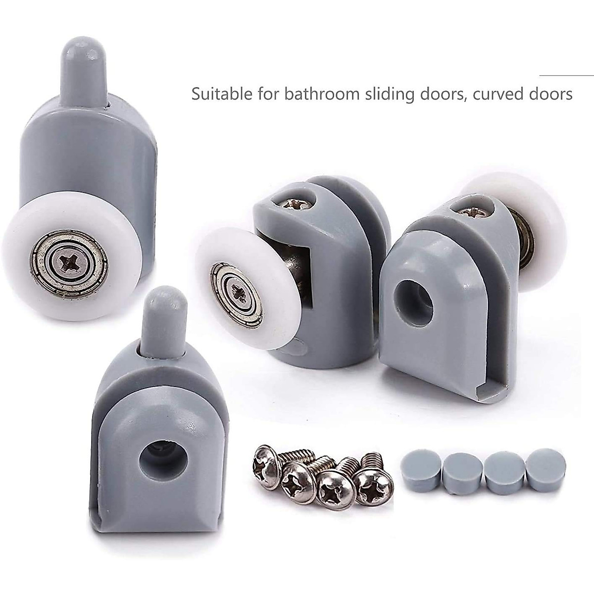 Queta 8Pcs x Shower Door Rollers(4xtop+4xbottom+Screw+Cover Caps), Shower Door Rollers / Runners / Wheels / Pulleys/Guides 23Mm Diameter , Ultra-Quiet Home Bathroom DIY Replacement Parts