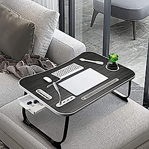 Bed Desk,Lap Table Tray with USB Charge Port,Cup Holder and Storage Drawer,Portable Laptop Stand for Sofa Floor Working Writing Reading (Black)
