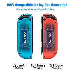REACELL 2 Pack HAC-006 Battery Pack Compatible for Nintendo Switch HAC-015 HAC-016 Left & Right Joy-Con Controller, Battery with DIY Repair Tool Kit