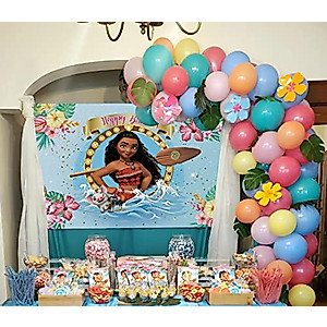 Summer Beach Baby Moana Theme Backdrops Pink Flowers Blue Water Girls 1St Birthday Party Background Baby Shower Moana Cake Table Decoration Banner Photo Studio Props (5x3ft)