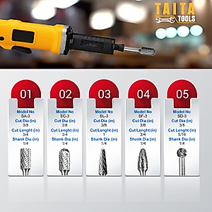 5pc Carbide Burr Set 1/4" Shank Tungsten Double Cut Rotary Die Grinder Bits - Cutting Burrs for Milwaukee, Dewalt and Die Grinder Accessories - Wood Carving Metal Working & Sturdy Storage Case
