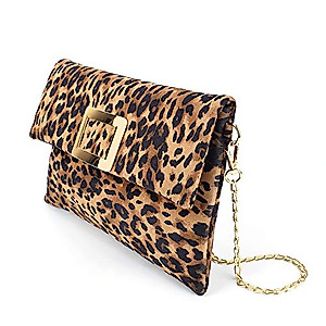 LIFEMATE Leopard Clutch Shoulder Crossbody Foldover Wristlet Bag for Women Ladies Girls PU Faux Suede Leather