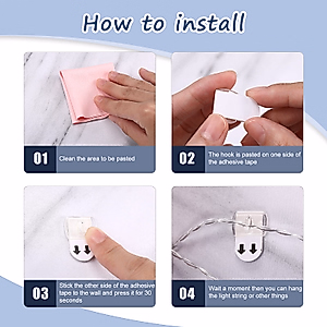 Jetec 120 Mini Clear Hook Clips With144 Pcs Tapes Christmas Transparent Light Hook Clips Self Adhesive Hooks Hanging Clip Multifunction Xmas Decoration Wall Hanging Clips for Outdoor Indoor