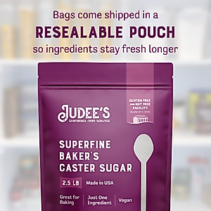Judee's Superfine Caster Sugar - 2.5 lbs - Delicious and 100% Gluten-Free - Bakers Sugar for Homemade Treats, Baked Goods, and Toppings - Airy and Smooth