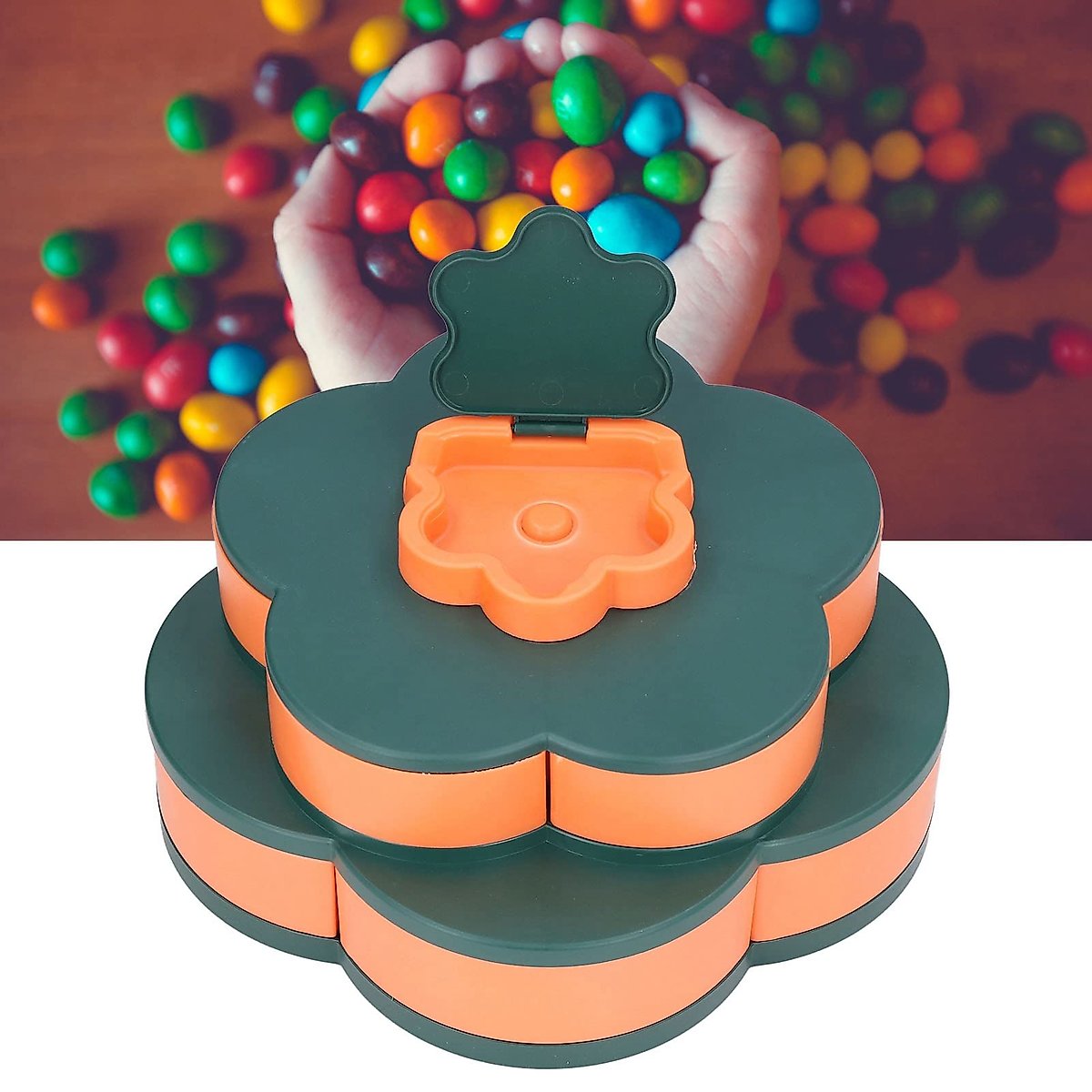 Snack Serving Tray Multifunction Large Capacity Flower Shape Nut Candy Serving Container for Home (Double Layer)