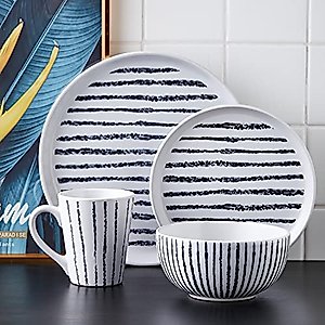 Stone Lain Nova Stoneware Dinnerware Set, 16-Piece Service for 4, Black