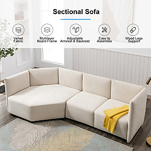 PUREMIND Velvet Curved Sectional Sofa for Livring Room,128" Large Modern Sectional Couch w Chaise,Modular Sofa w Adjustable Armrest and Backrest, Curved Sofa Couch for Living Room, Beige